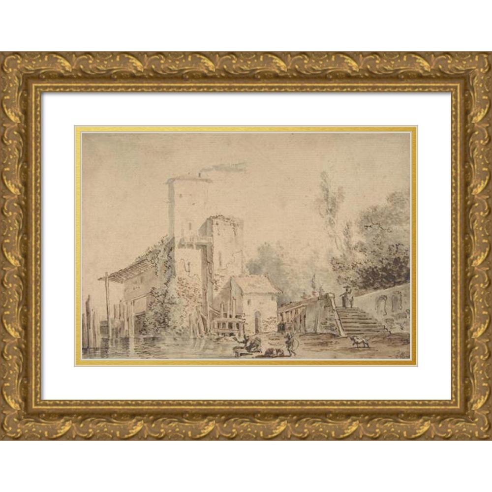 Louis Gabriel Moreau 14x11 Gold Ornate Wood Frame and Double Matted ...