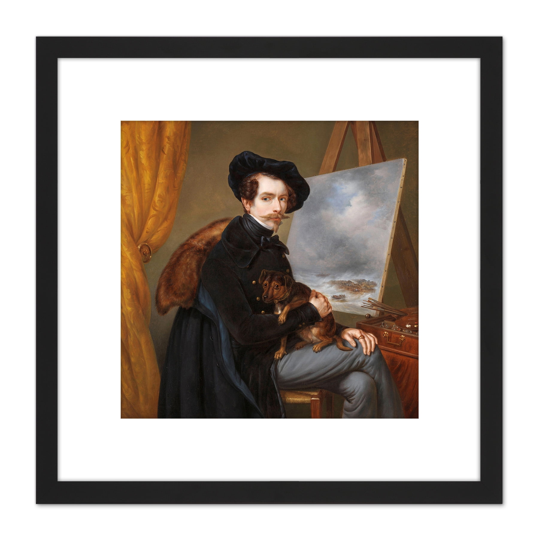 Louis Meijer Self-Portrait Dog Painting 8X8 Inch Square Wooden Framed ...