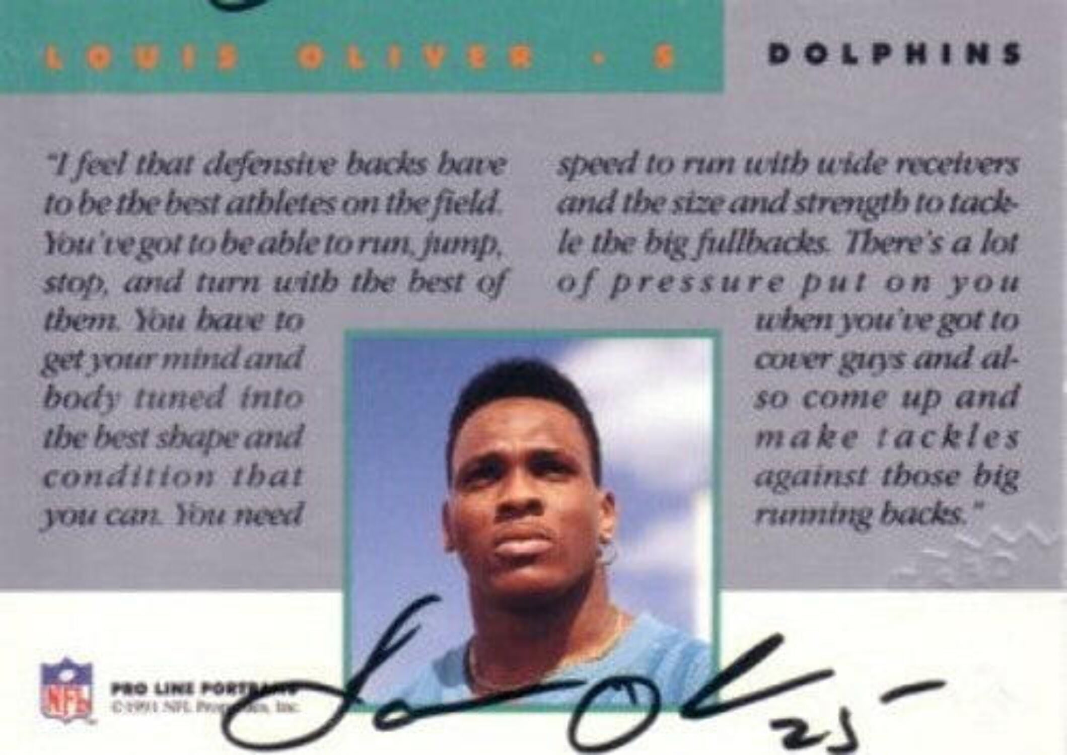 Louis Oliver certified autograph Miami Dolphins 1991 Pro Line card ...