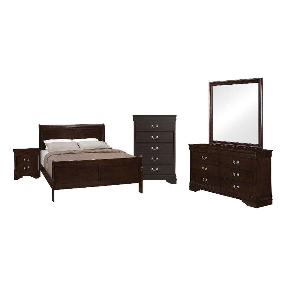Louis Philippe Real Wood Full Size Sleigh Bed Furniture Set with ...