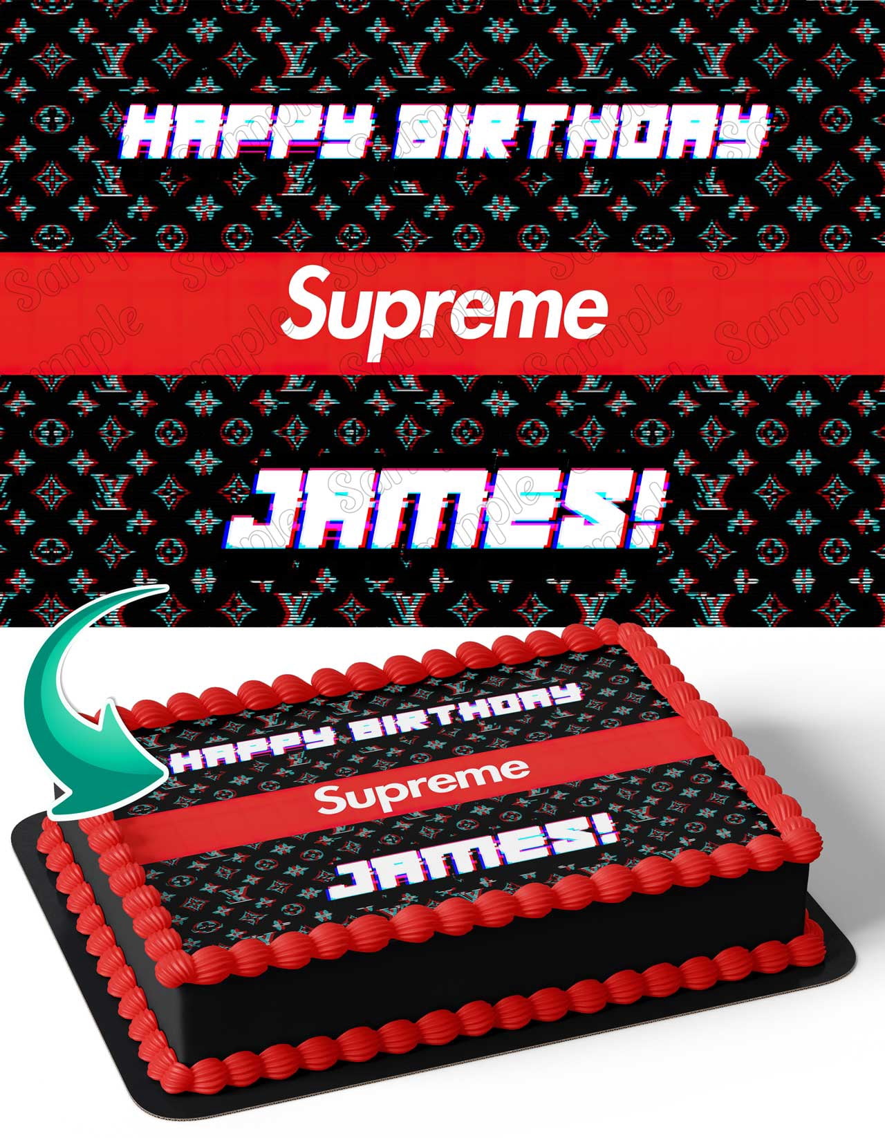 Louis Vitton x Supreme Edible Image Cake Topper Personalized Birthday ...