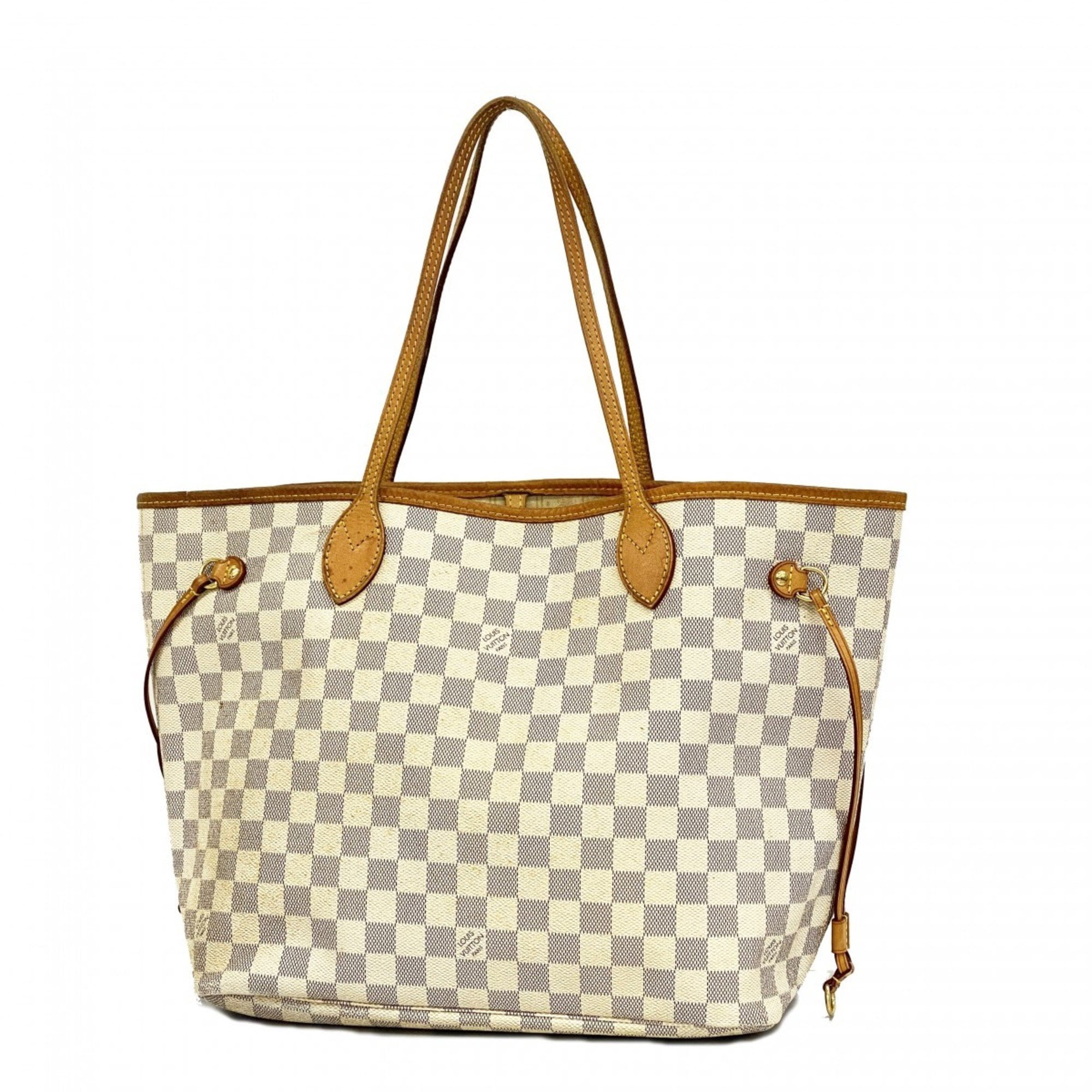 Pre-Owned Louis Vuitton Tote Bag Damier Azur Neverfull MM N51107 White ...