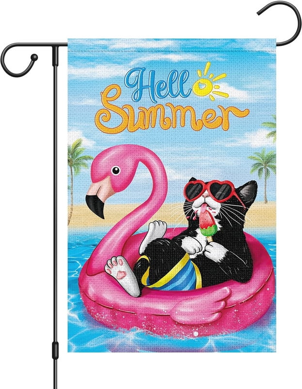 Louise Maelys Hello Summer Black Cat Garden Flag 12x18 Double Sided ...