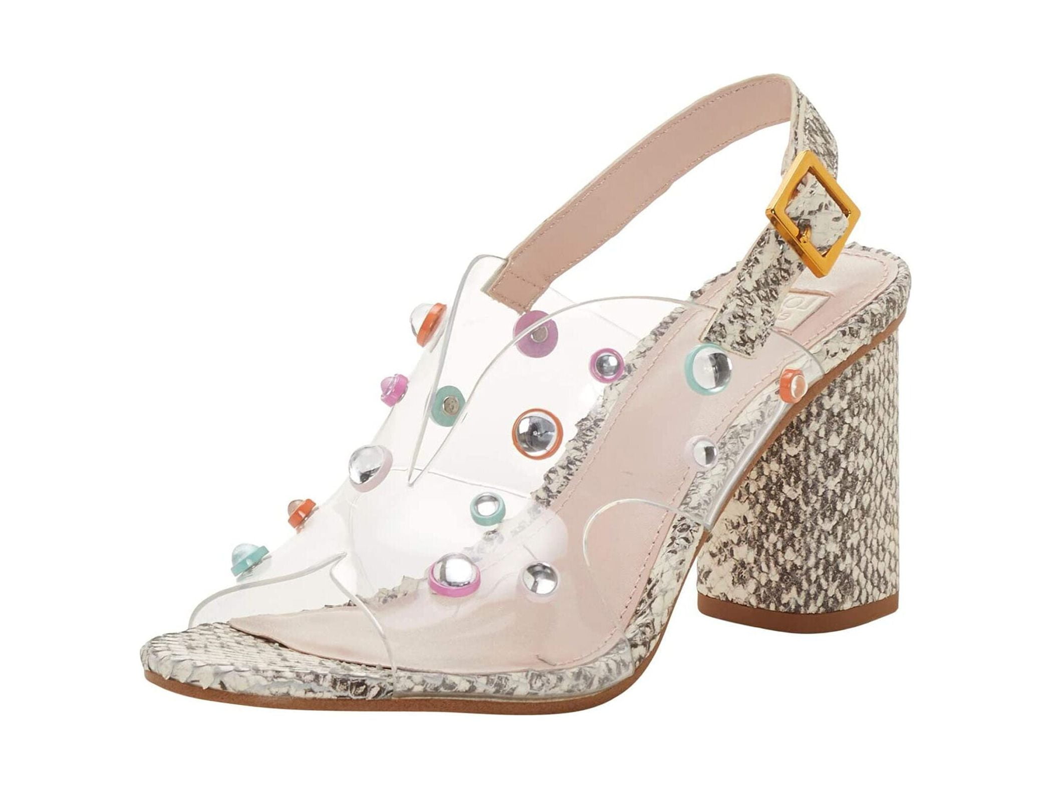 Louise et Cie KAMBER Grey White Clear Open Toe Block Heel Multi Beaded ...