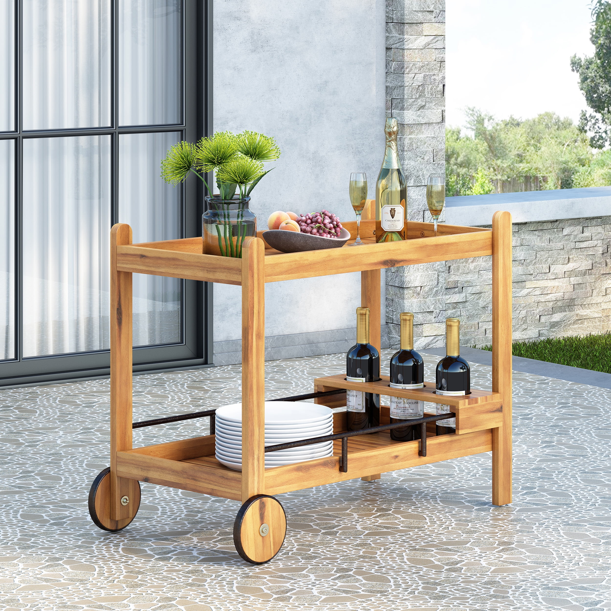 Louisiana Bar Cart,Black Metal & Wood Furniture Dining Kitchen Islands ...