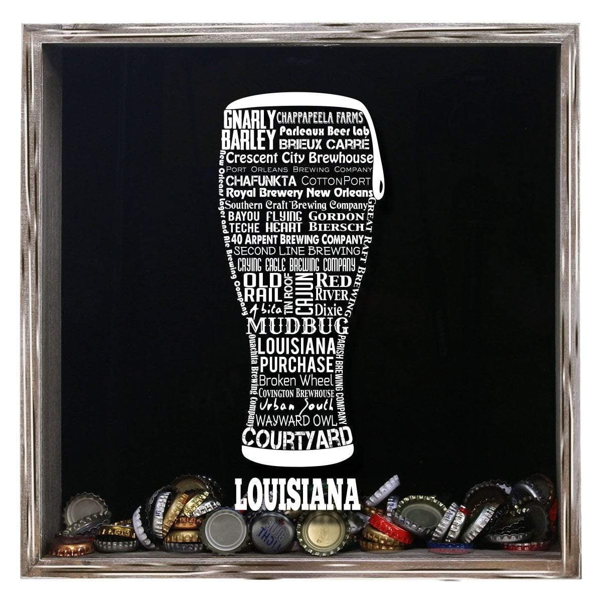 Torched Louisiana Beer Cap Shadow Box Wall Mount Decor 13"x13"x3" Gray ...