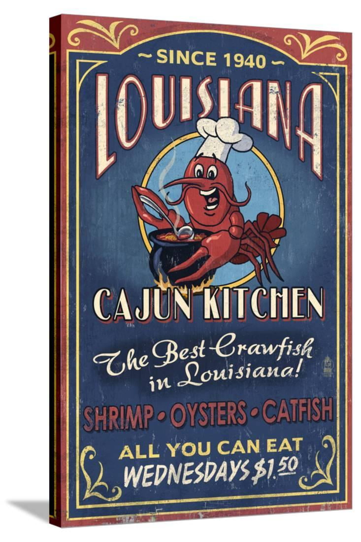 Louisiana Cajun Kitchen Crawfish Vintage Sign, Stretched Canvas Wall ...