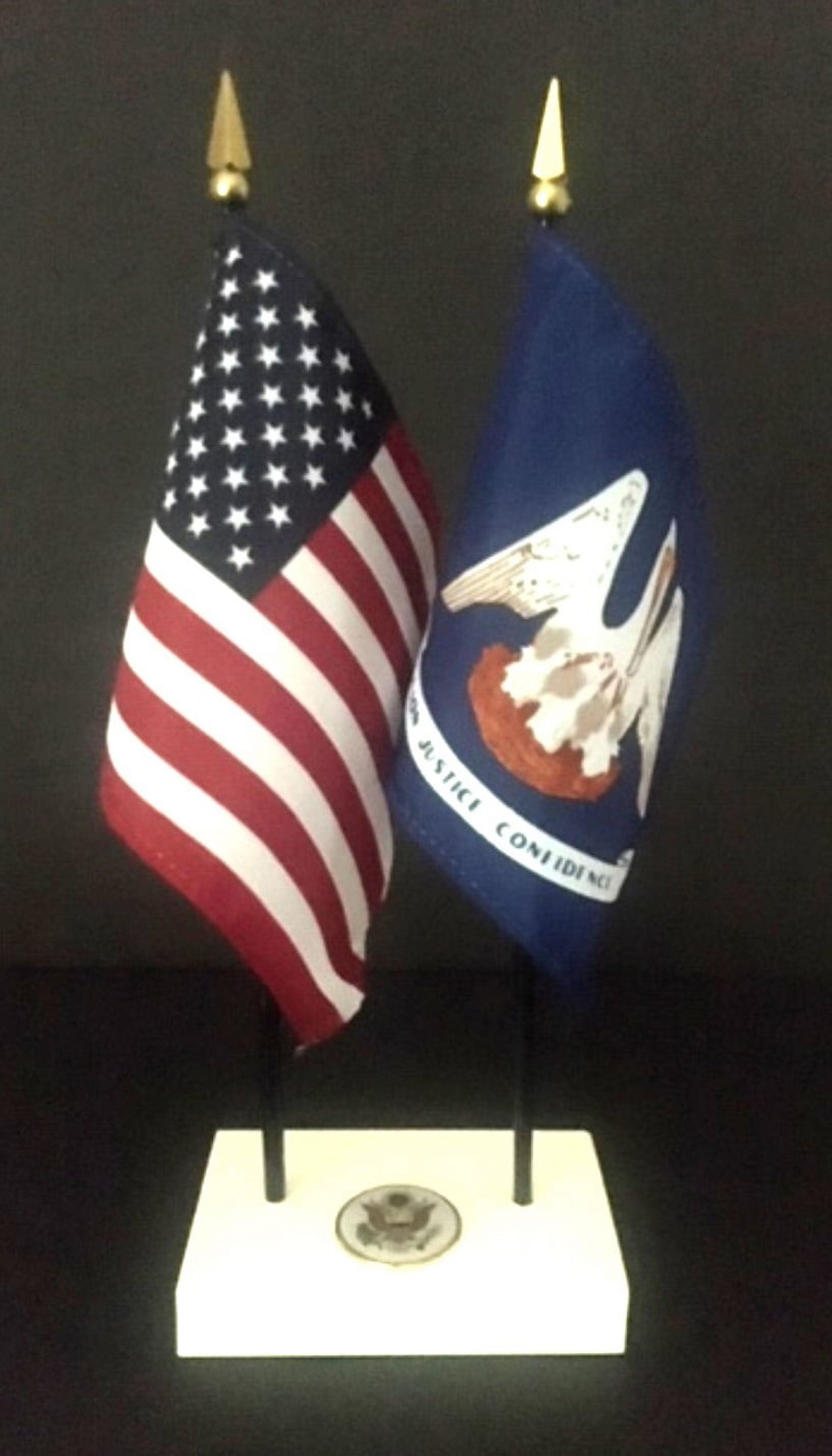 Louisiana Executive Desk Set; Two 4x6 Inch Flags, White Base with US ...