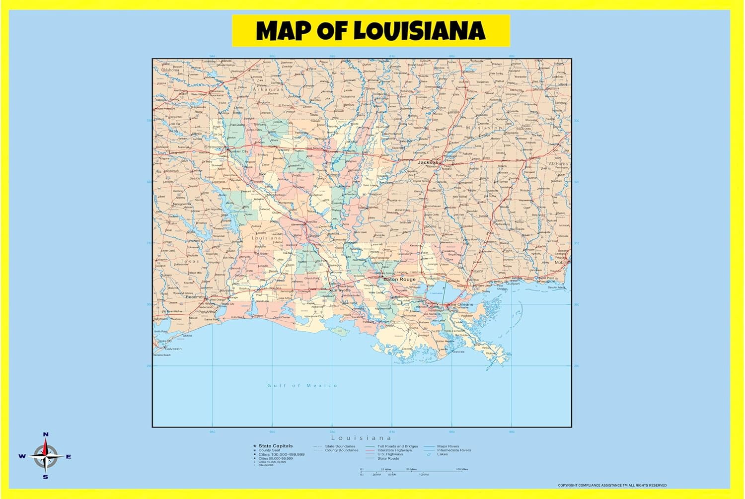 Louisiana Map Poster - Laminated Wall Map - Style C - 20x30 - Ideal for ...
