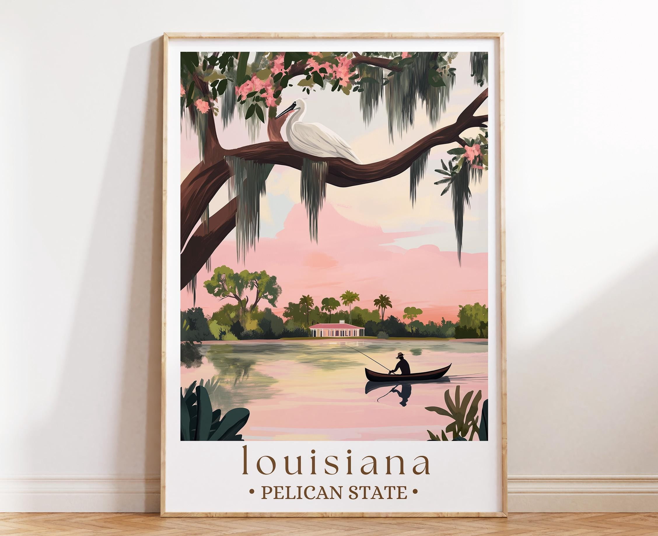 Louisiana Pelican State Travel Poster Bayou Landscape Art Southern Usa ...