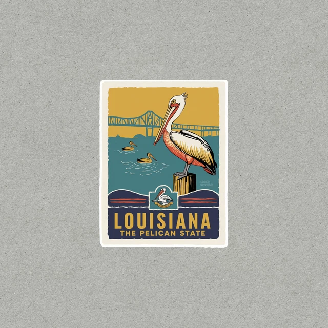 Louisiana The Pelican State Vintage Travel Decal Sticker Retro Bridge ...