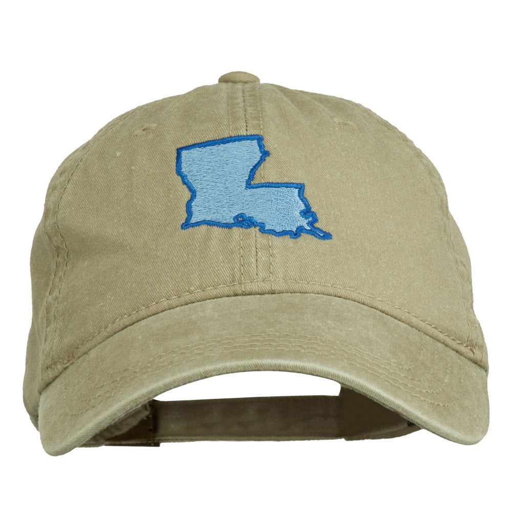Louisiana State Map Embroidered Washed Cotton Cap - Khaki OSFM ...