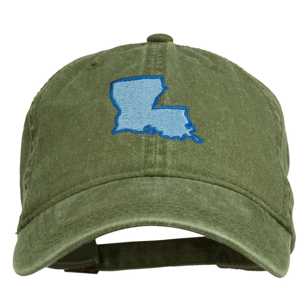 Louisiana State Map Embroidered Washed Cotton Cap - Olive Green OSFM ...