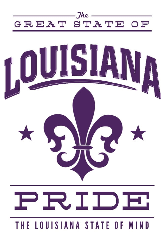 Louisiana State Pride, Purple on White with Fleur De Lis (24x36 Giclee ...