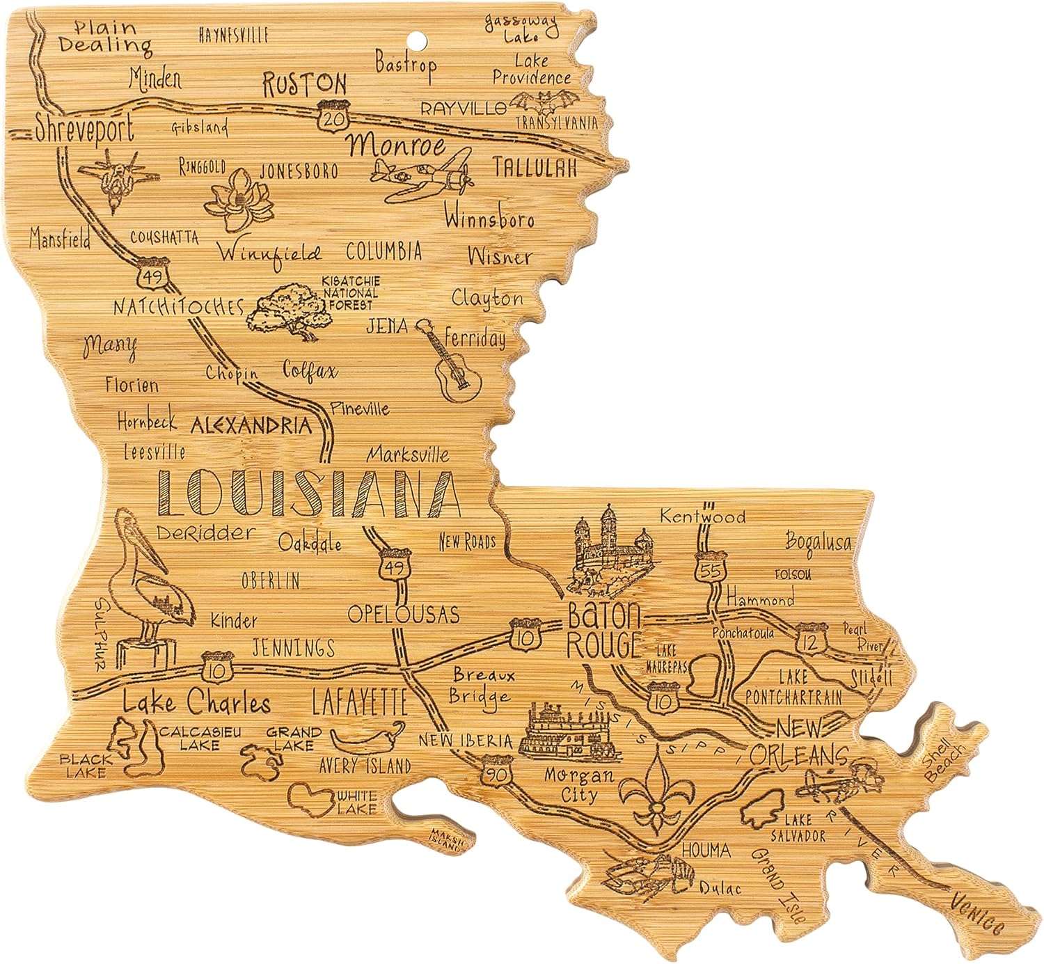 Louisiana State Shaped Serving and Cutting Board with Hang Tie for Wall ...
