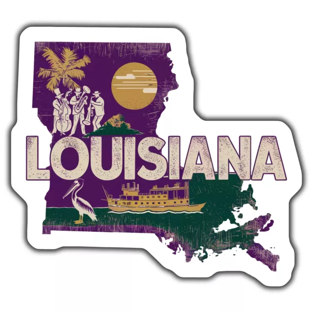 Louisiana State Sticker, Vintage Louisiana Map Decal, Louisiana Jazz ...