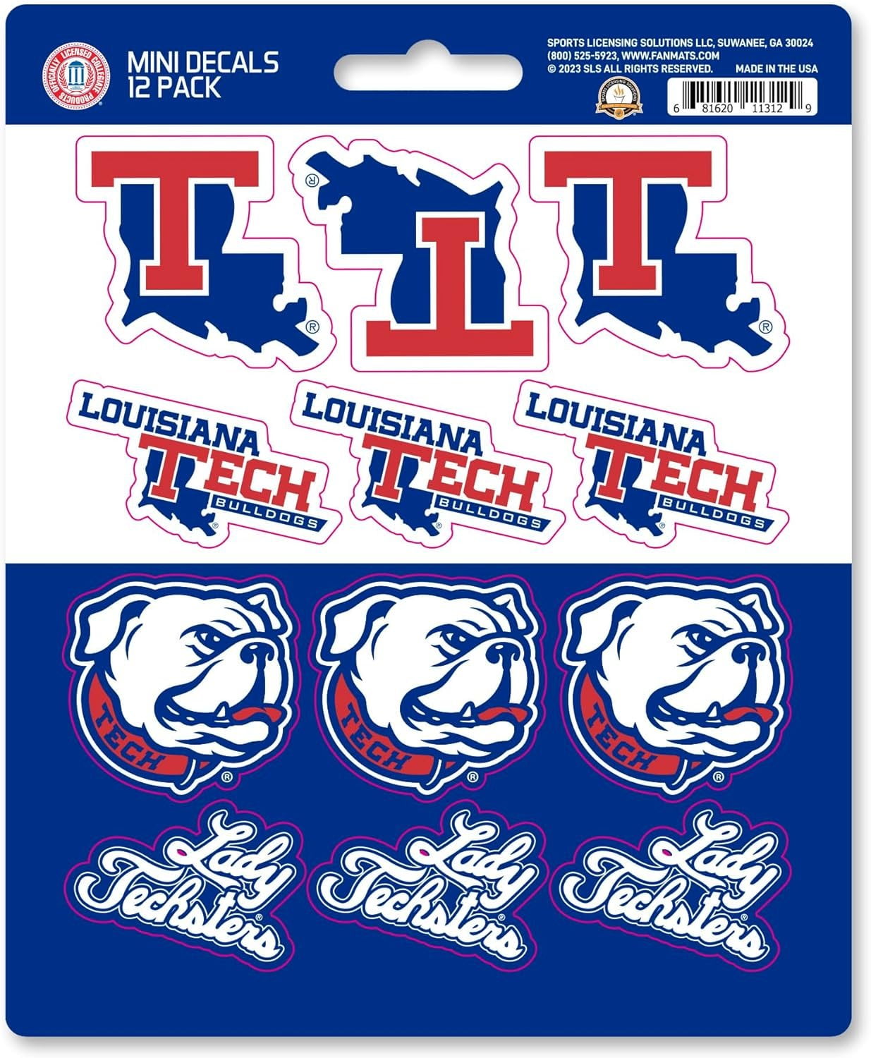 Louisiana Tech University Bulldogs 12-Piece Mini Decal Sticker Set, 5x6 ...