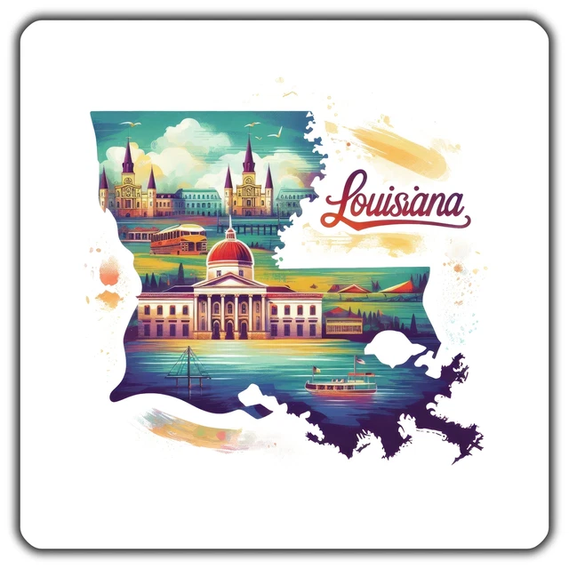 Louisiana Travel Sticker, Illustrated Louisiana Map Decal, Souvenir ...