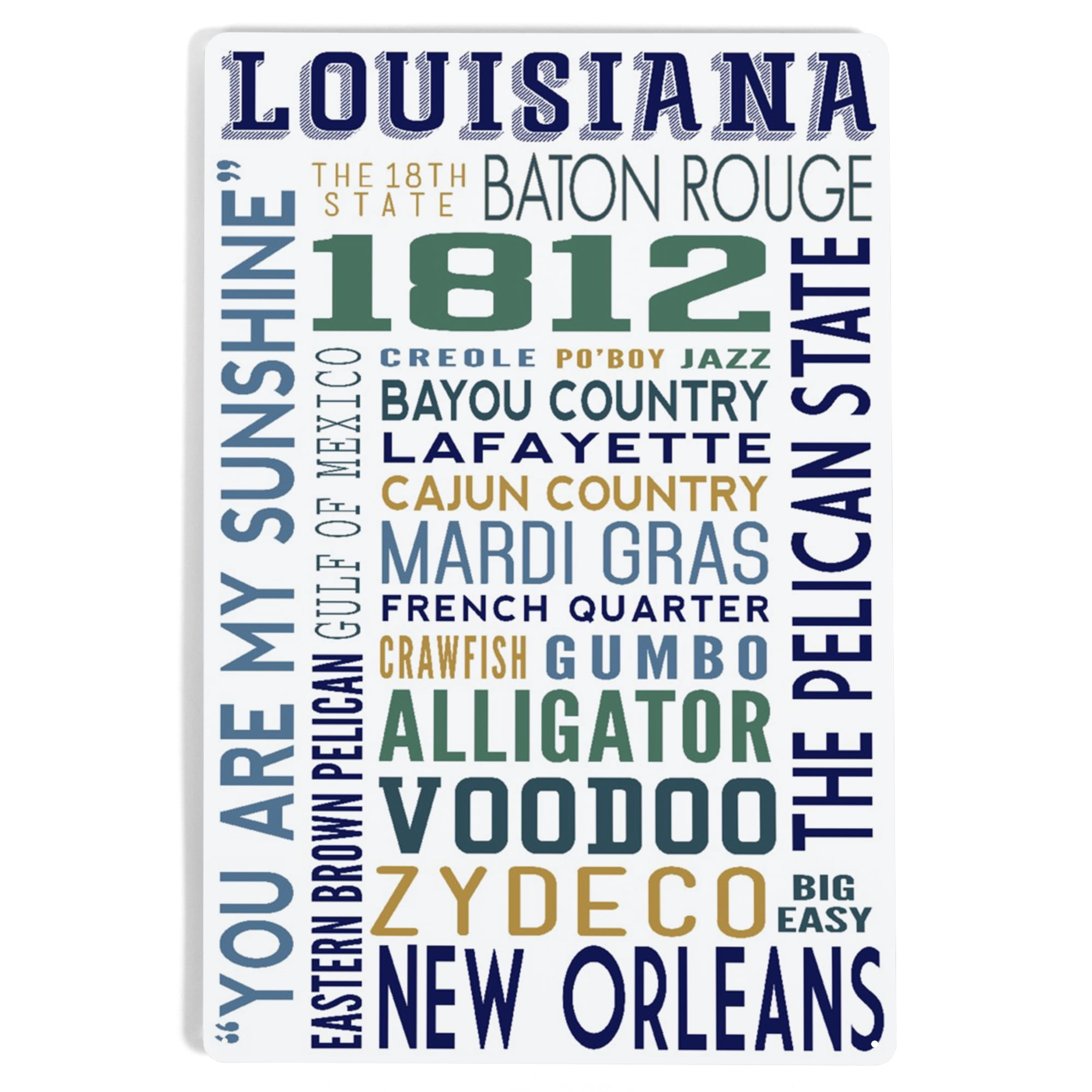Louisiana, Typography (12x18 Aluminum Art, Indoor Outdoor Metal Sign ...