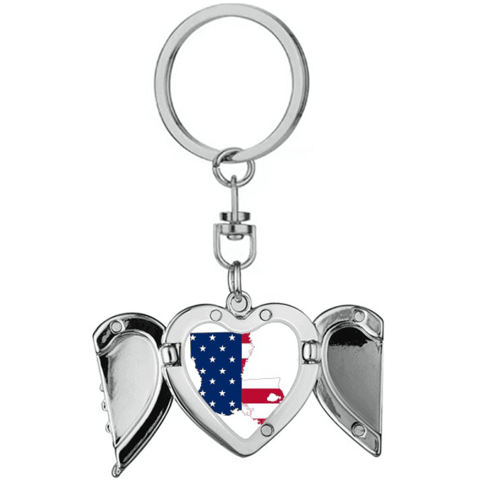 Louisiana USA Map Stars And Stripes Flag Heart Angel Wing Key Chain ...