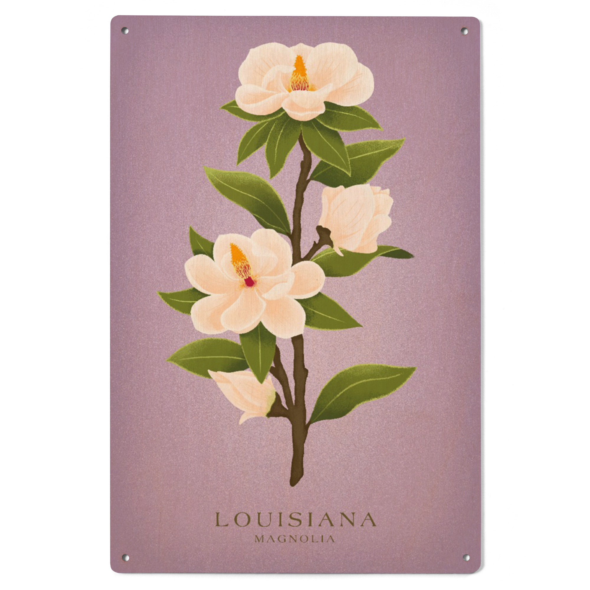 Louisiana, Vintage Flora, State Series, Magnolia Birch Wood Wall Sign ...