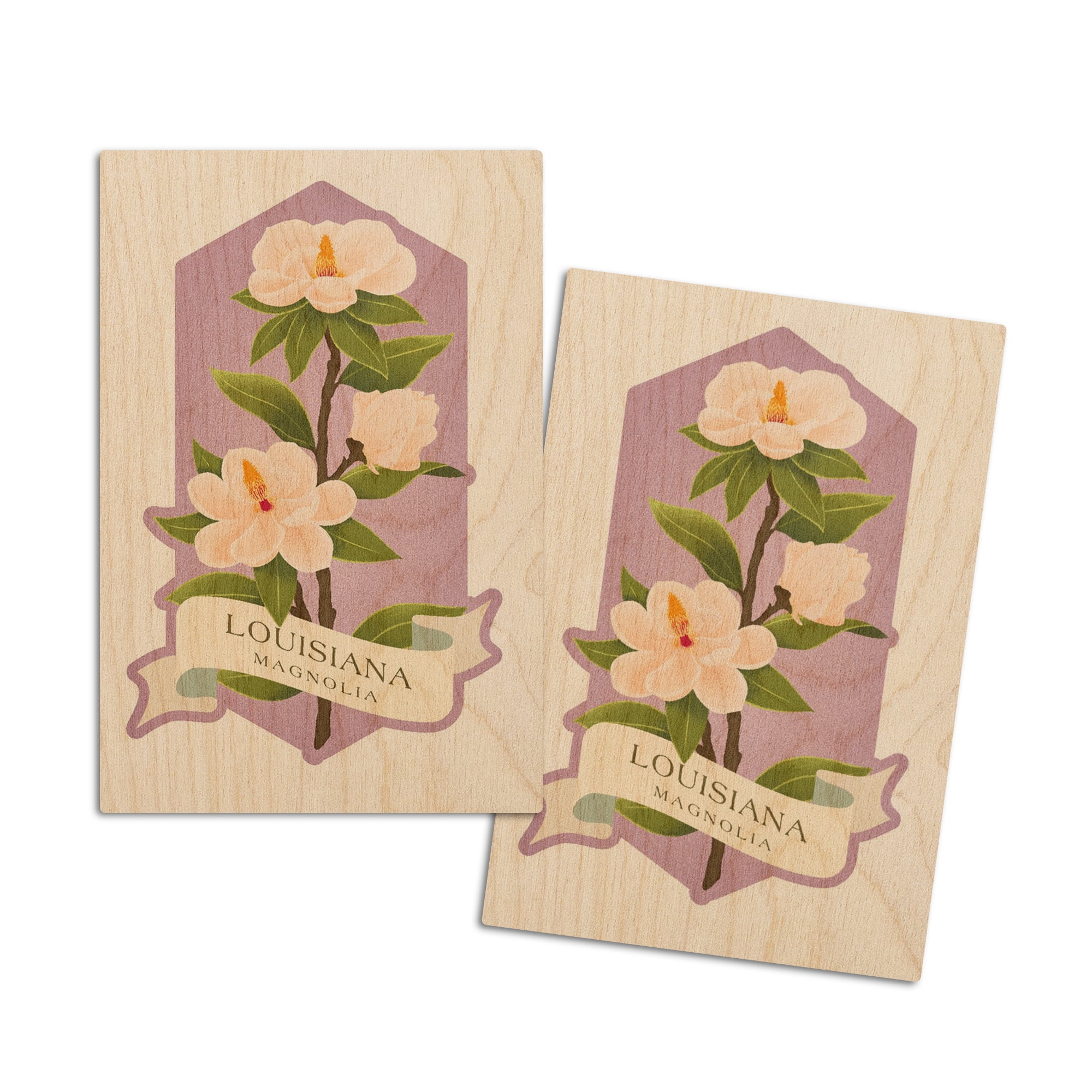 Louisiana, Vintage Flora, State Series, Magnolia, Contour (4x6 Birch ...