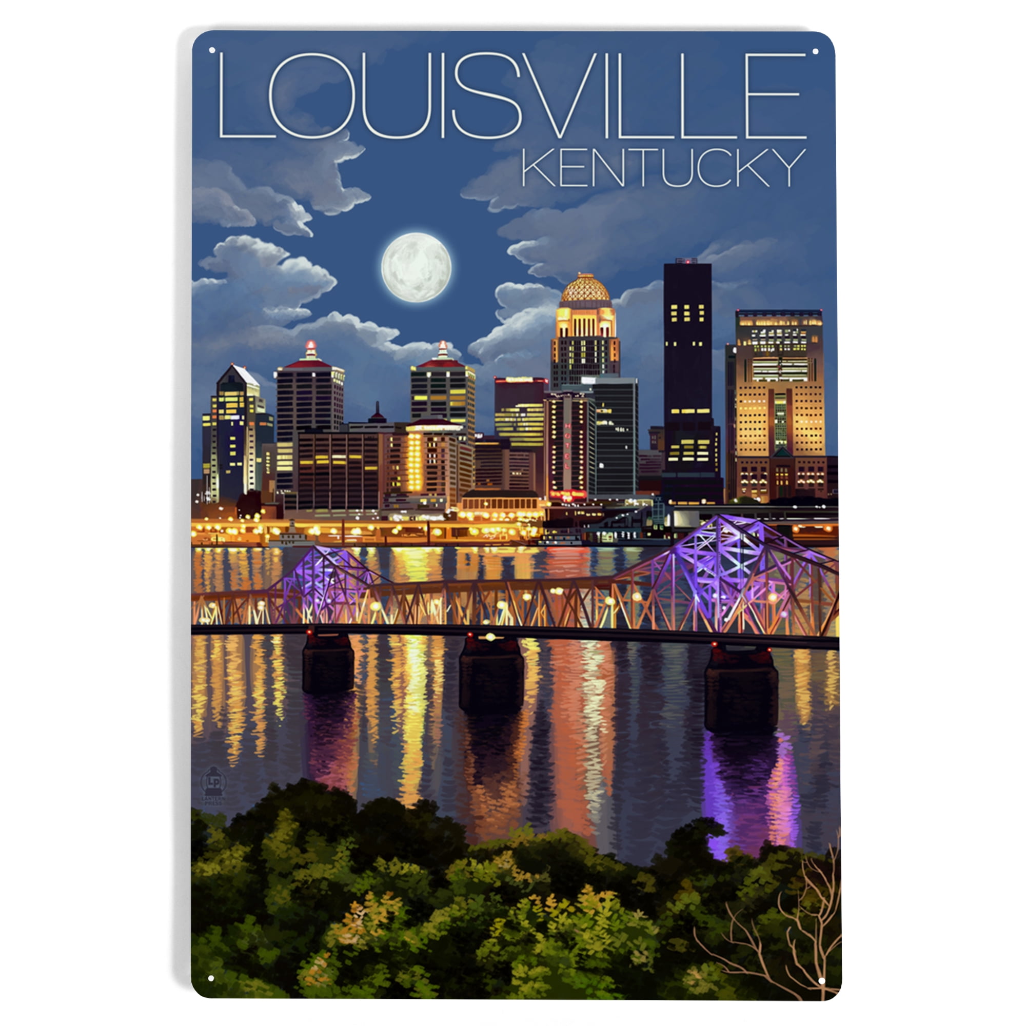 Louisville, Kentucky, Skyline at Night (12x18 Aluminum Art, Indoor ...