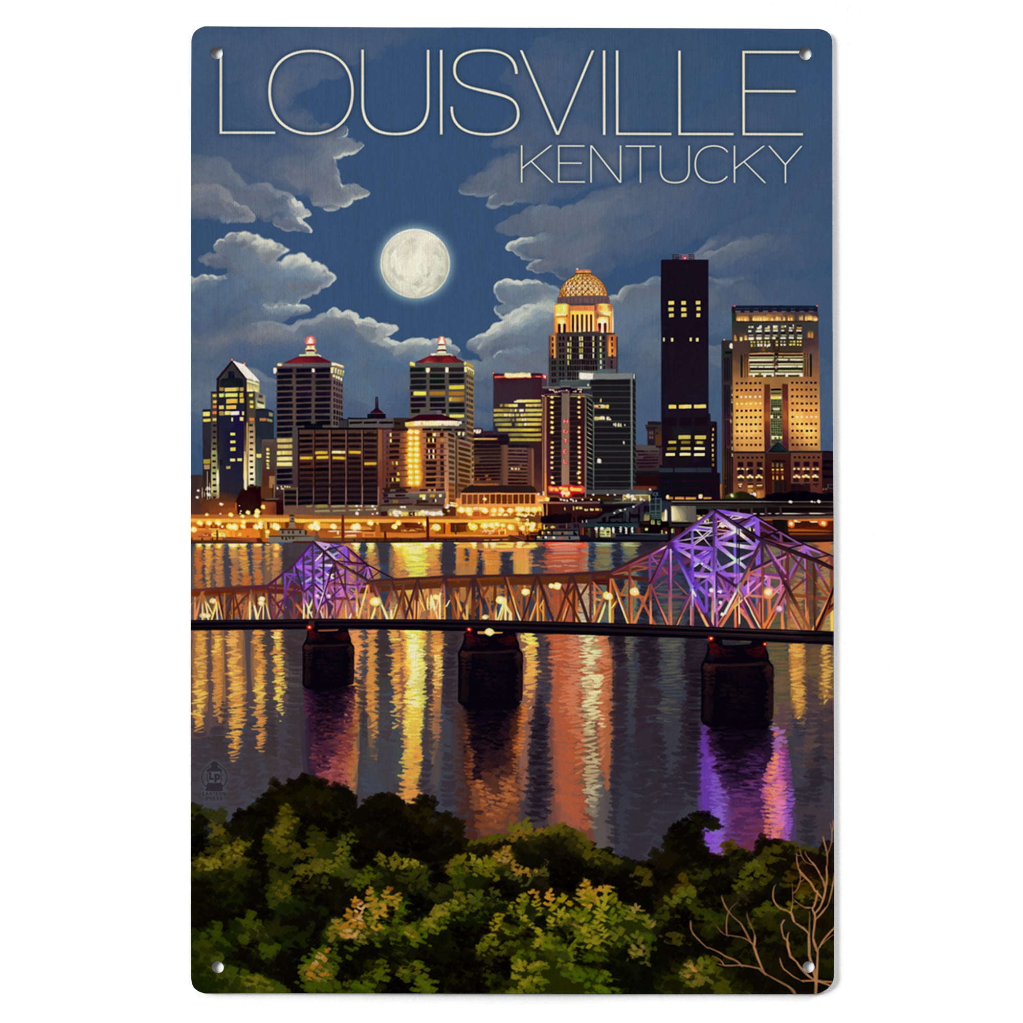 Louisville, Kentucky, Skyline at Night Birch Wood Wall Sign (6x9 Rustic ...