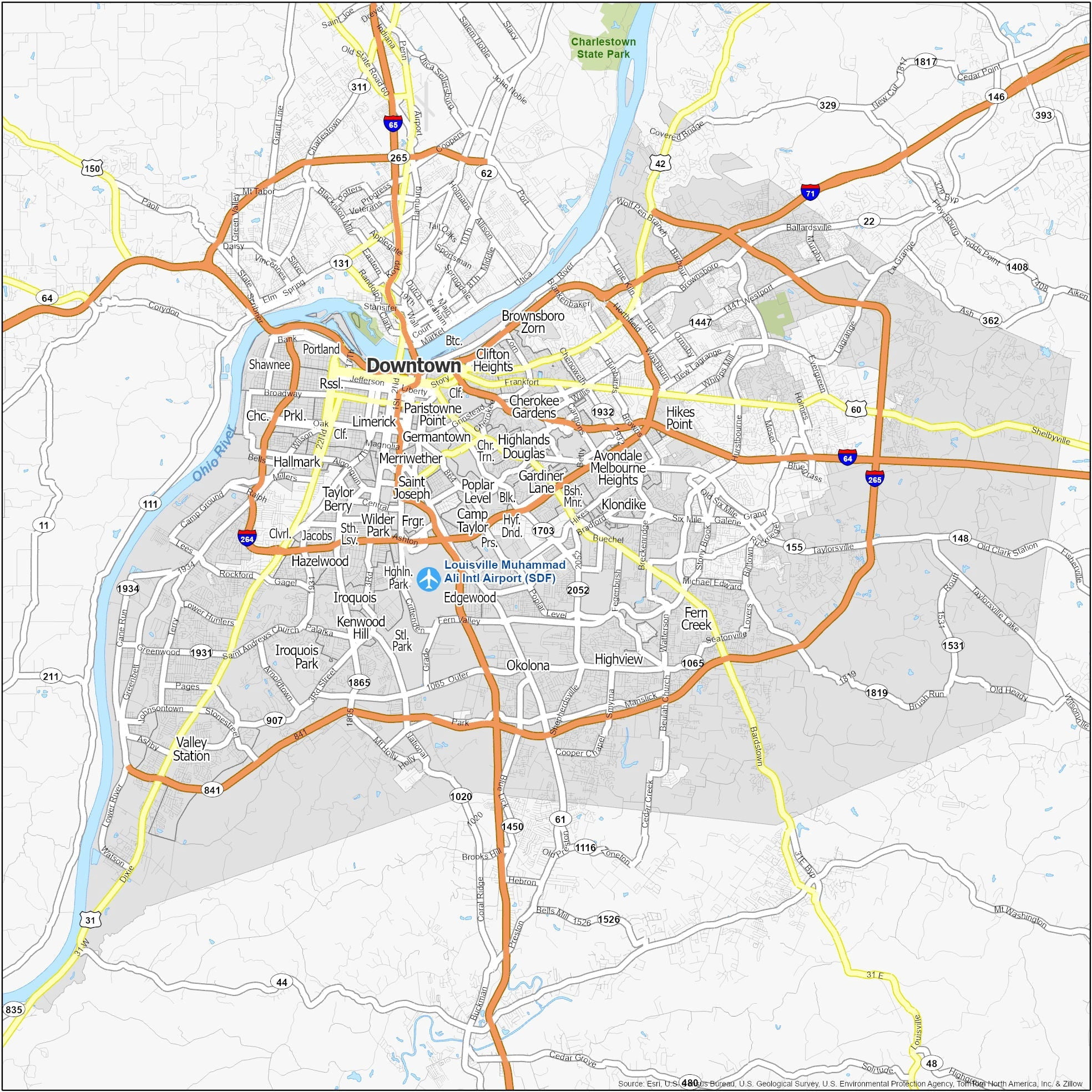 Louisville Neighborhood Map GLOSSY POSTER PICTURE PHOTO PRINT BANNER ...