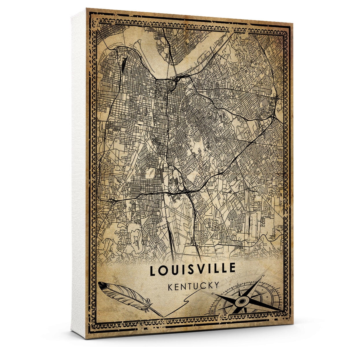 Louisville Vintage Map Prints Canvas, Kentucky Map Art Canvas, Canvas ...
