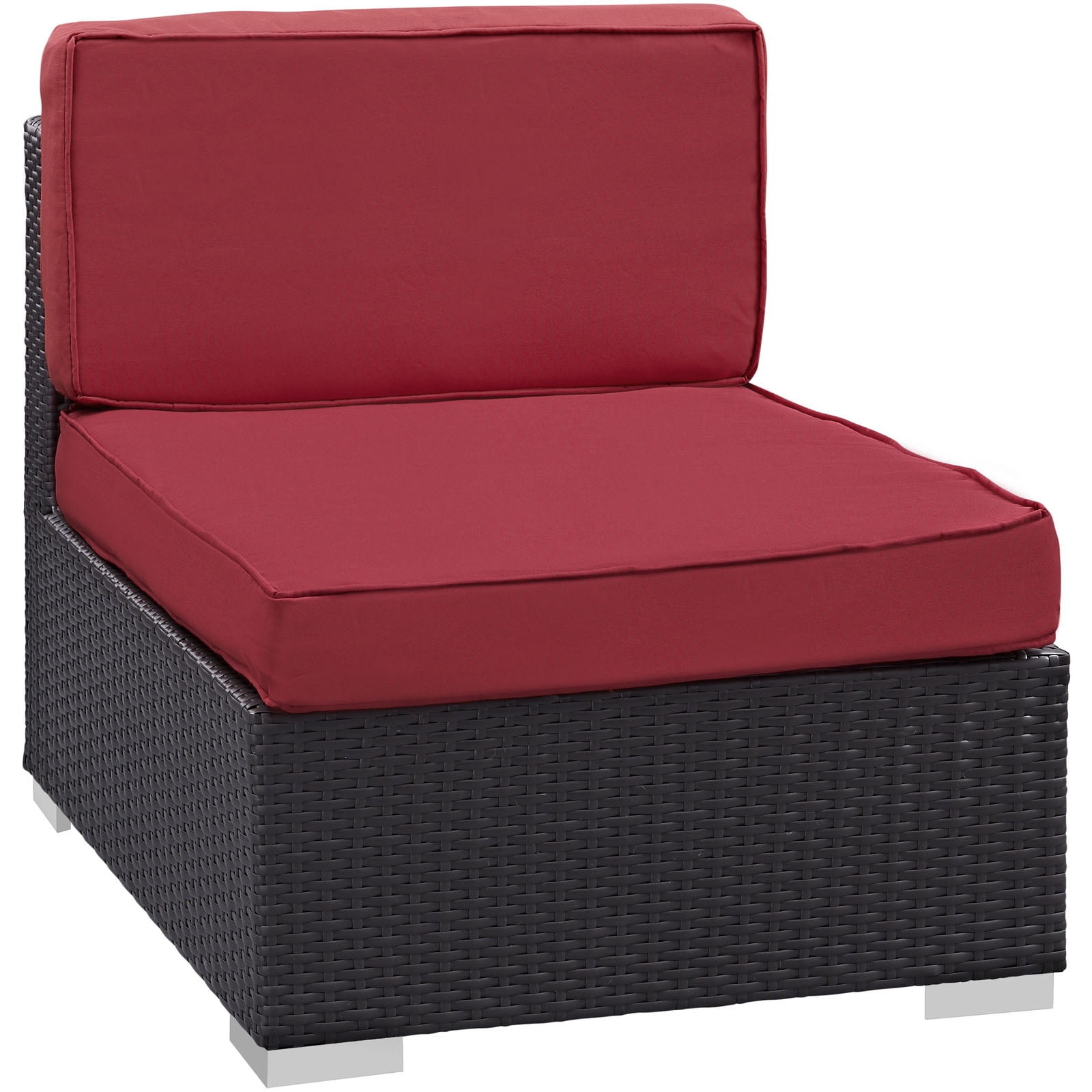 Lounge Armless Middle Chair, Red, Wicker Rattan, Outdoor Patio Balcony ...