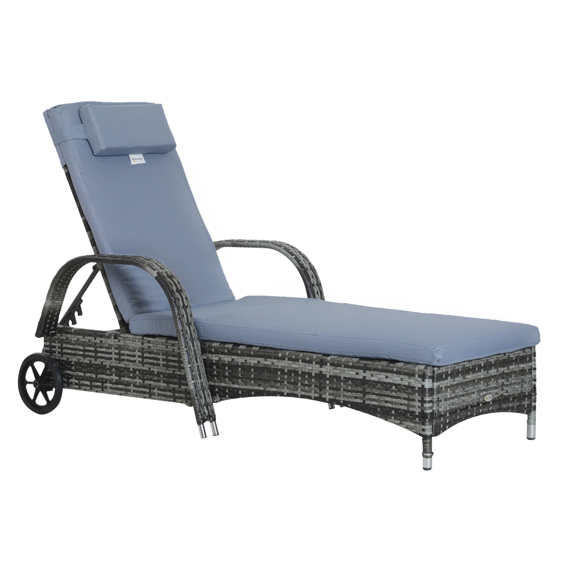 Lounge Chair Chaise Outdoor Reclining Adjustable Backrest with Wheels ...