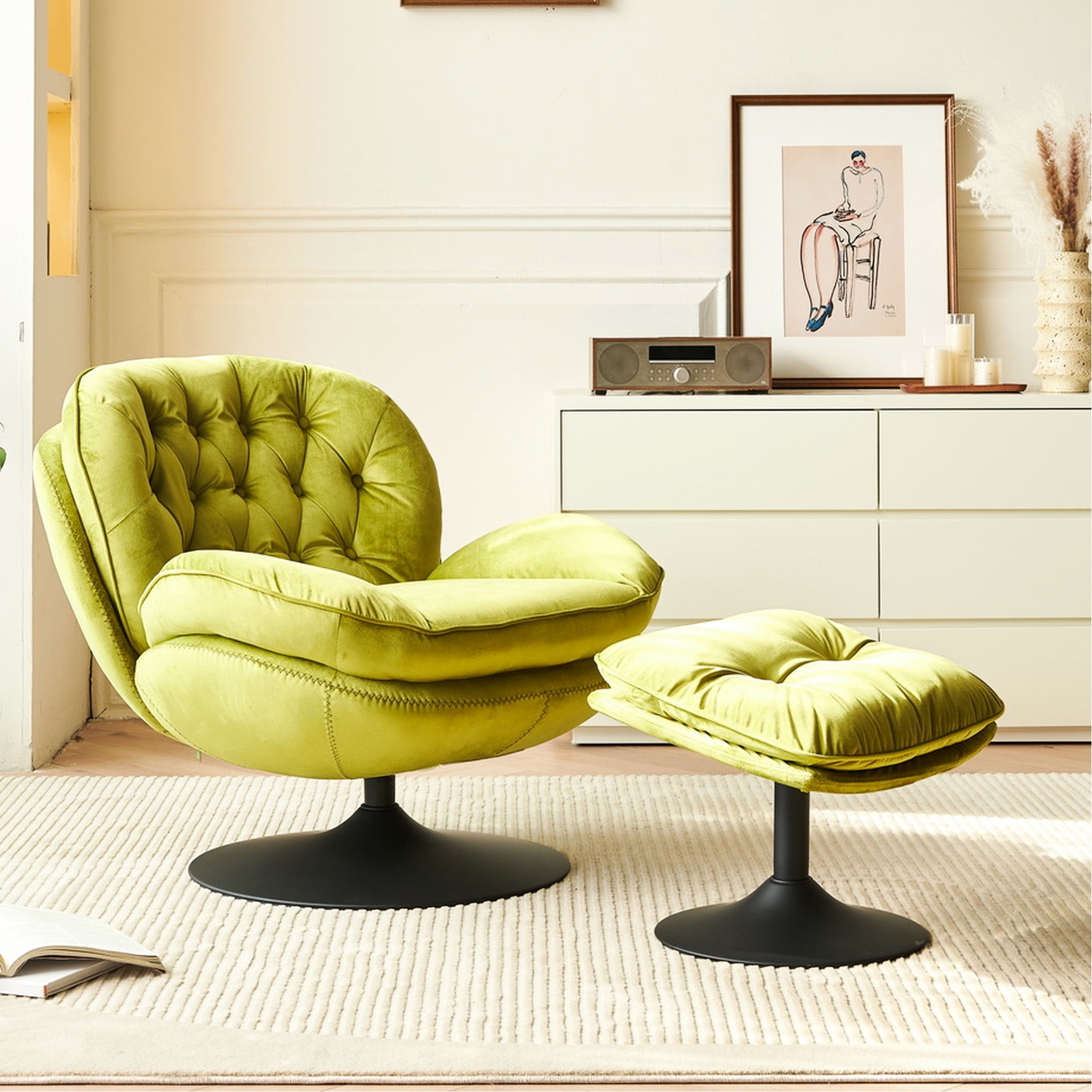 Lounge Chair / Fluffy Tufted Velvet, Tilted Footrest / Provide a ...