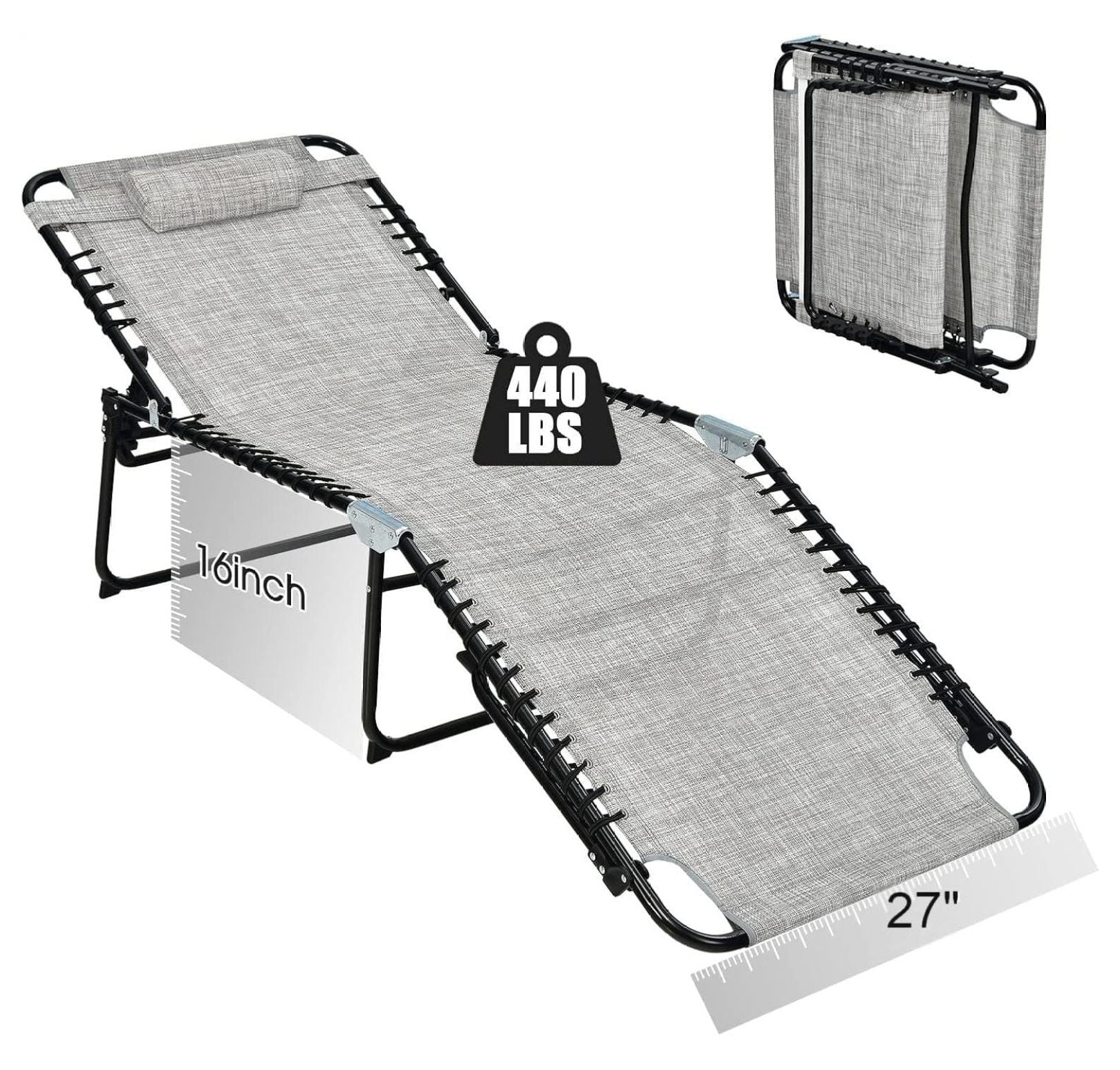 Lounge Chair for Outside, 440lbs 27” Oversize Folding Beach Tanning ...