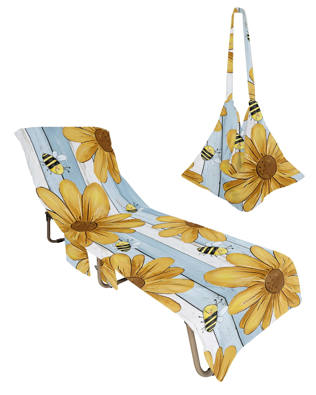 Lounge Chair Towel Cover Daisy Flower Honeybees Chaise Lounge Towel ...