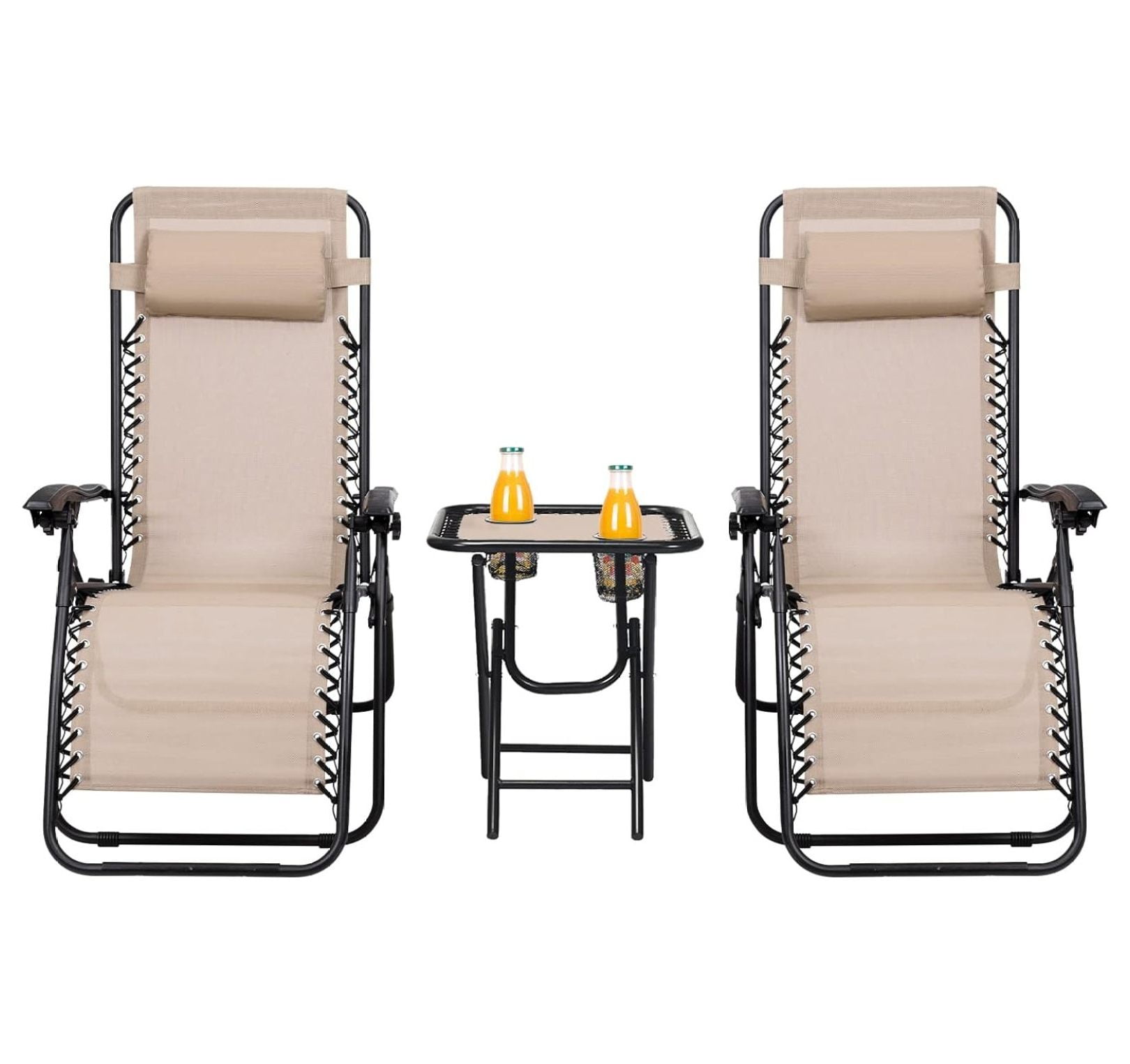 Lounge Chairs Set with Coffee Table, Folding Reclining Chairs with Side ...