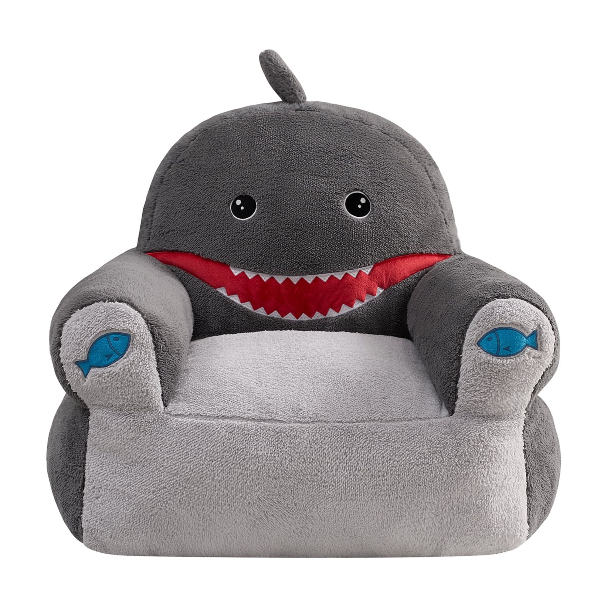 Lounge & Co Kids Shark Large Foam Filled Bean Bag Chair, Gray Plush, 25 ...