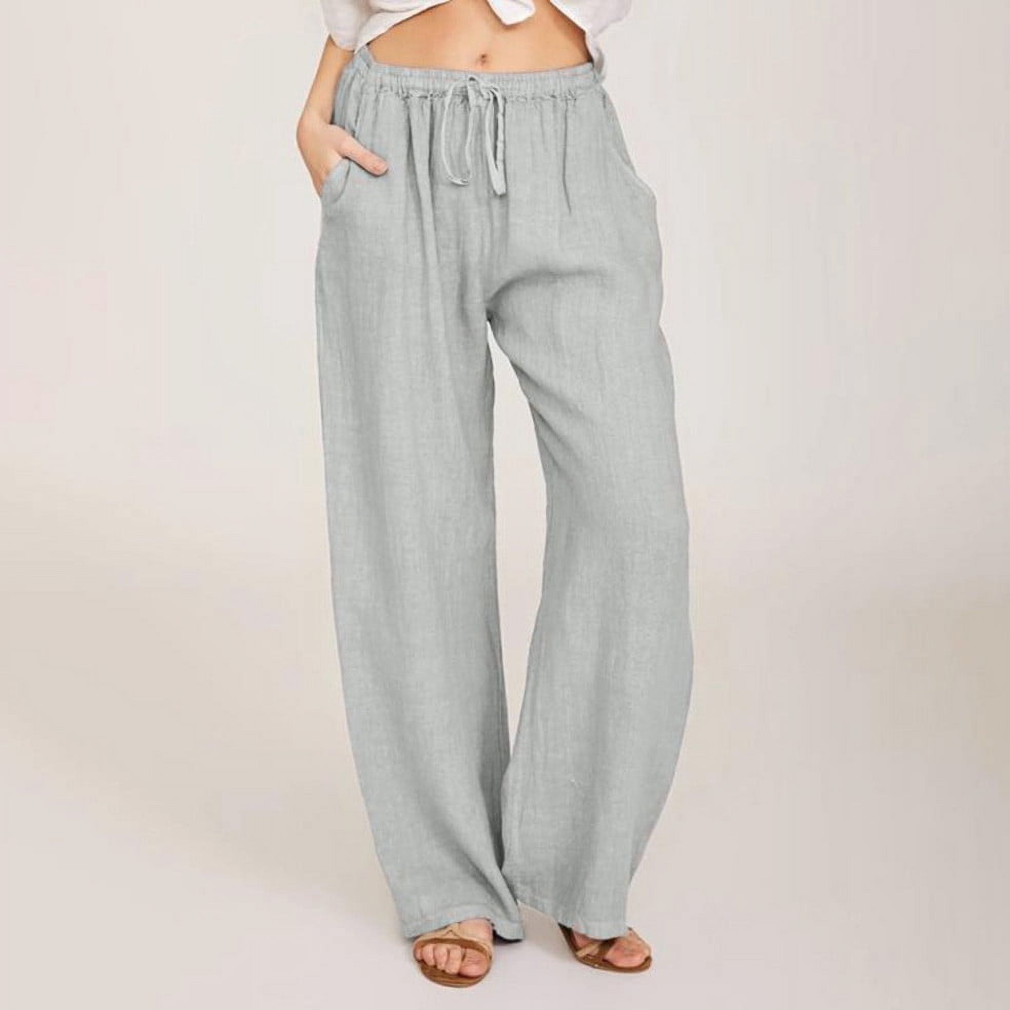 Viadha Women's Cotton Linen Wide Leg Trousers, Lightweight, Casual ...