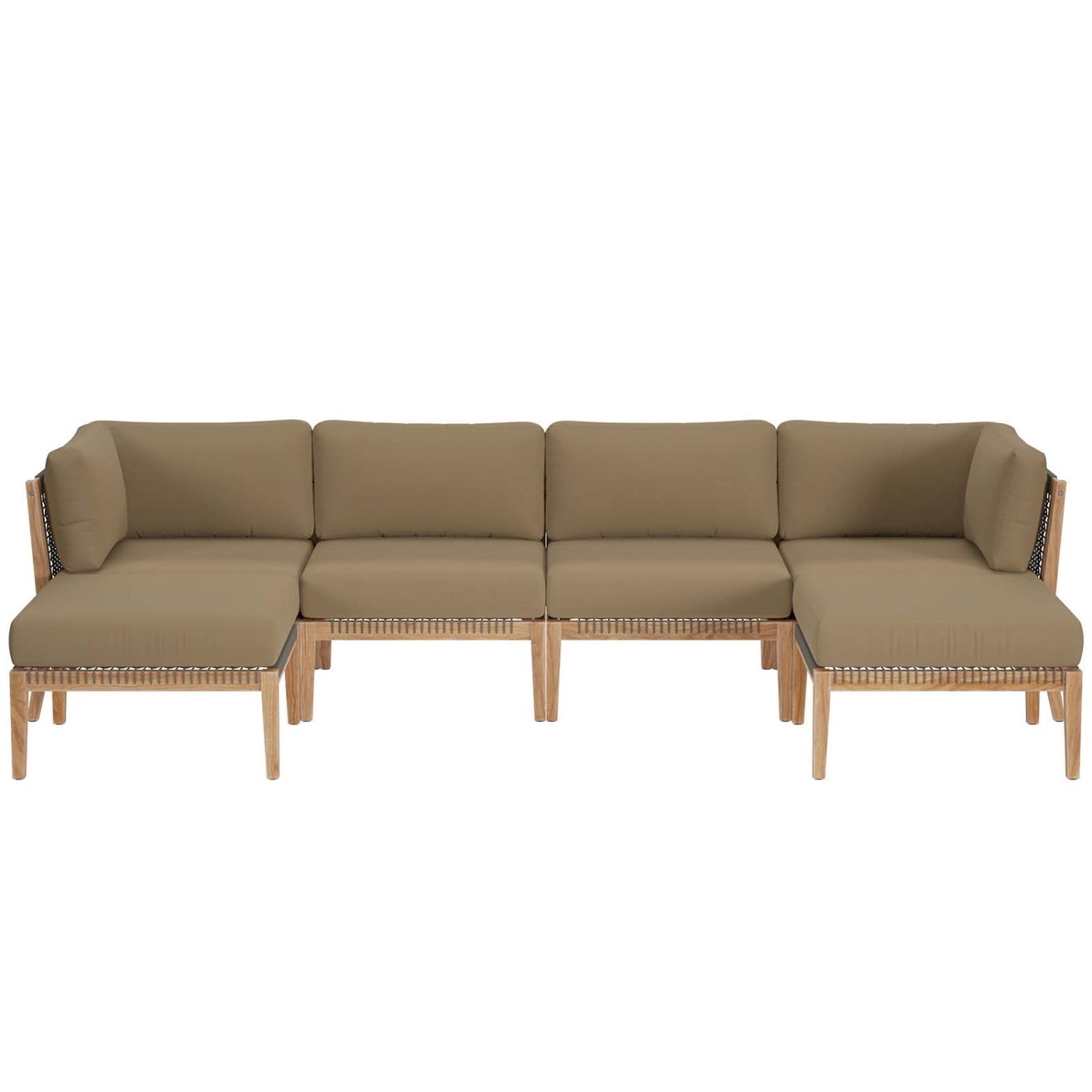 Lounge Sectional Sofa Set, Brown Natural, Teak Wood, Outdoor Patio ...