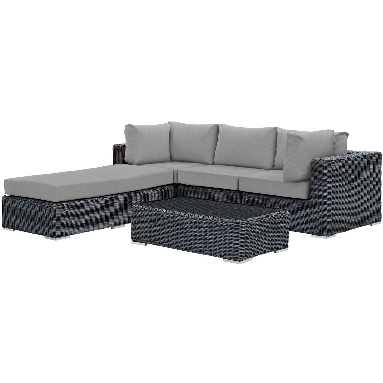 Lounge Sectional Sofa Table Set, Grey Gray, Rattan, Wicker, Outdoor ...