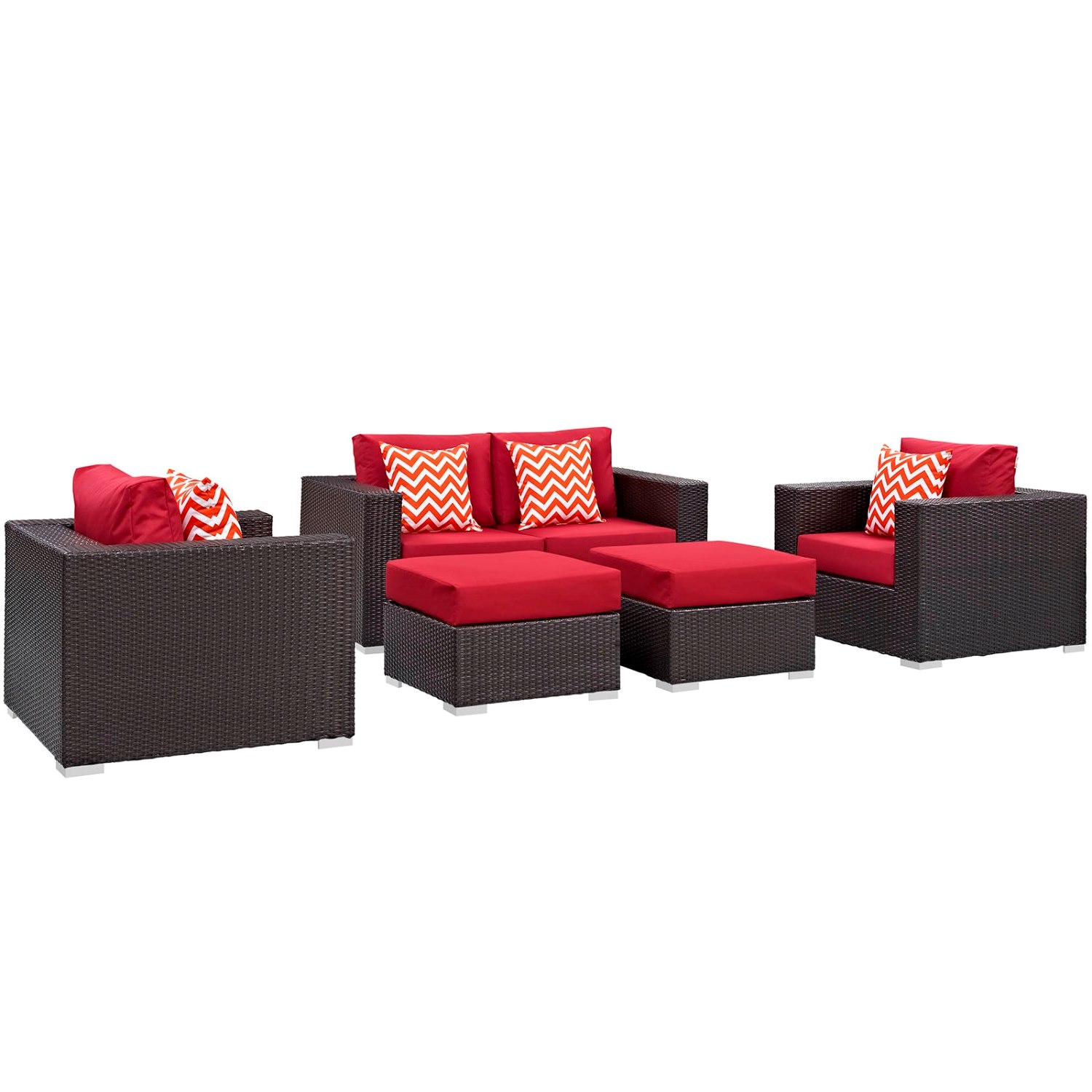 Lounge Sectional Sofa Table Set, Red, Rattan, Wicker, Outdoor Patio ...