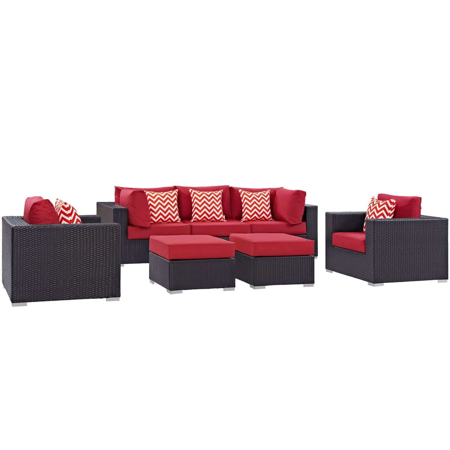 Lounge Sectional Sofa Table Set, Red, Rattan, Wicker, Outdoor Patio ...