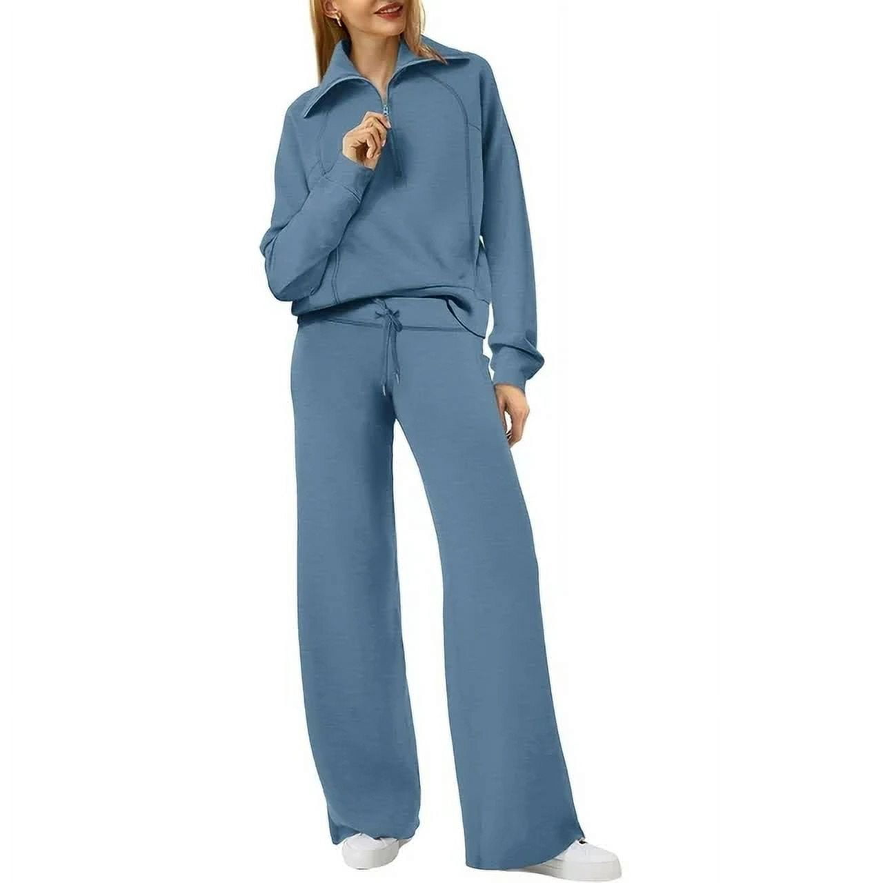 Lounge Sets For Women 2024 Half Zip Sweatshirt And Wide Leg Sweatpant 2 ...
