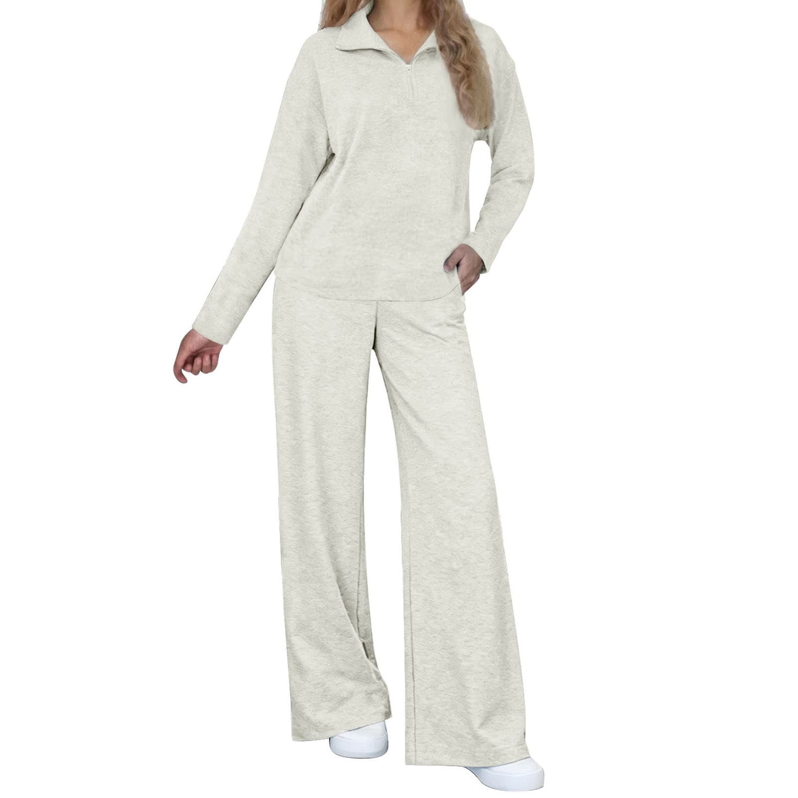 Lounge Sets For Women 2026 Casual Lapel Half Zip Sweatshirt And Wide ...