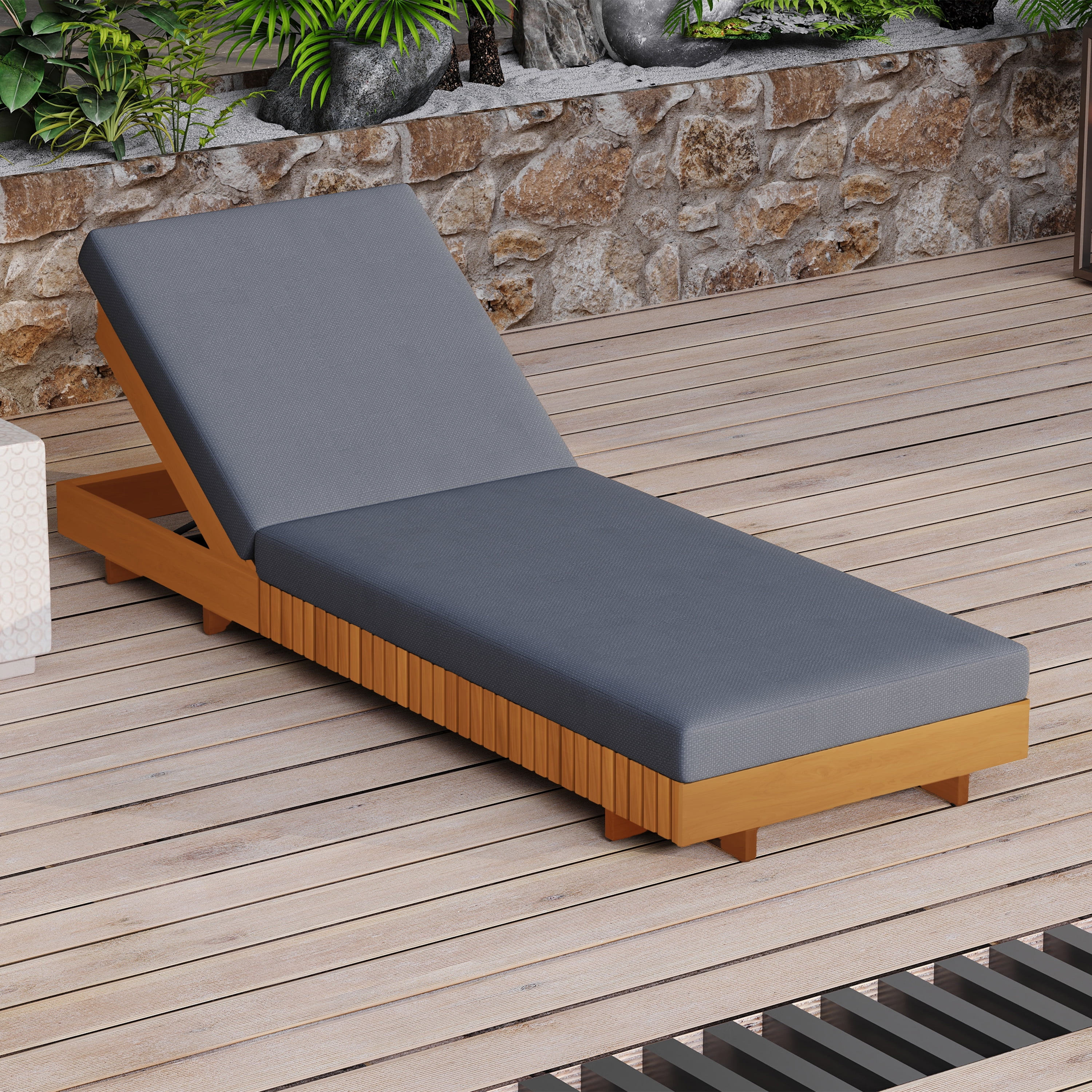 Lounge chaise Set, Acacia solid wood with LOUNGE CUSHION (Dark Grey ...