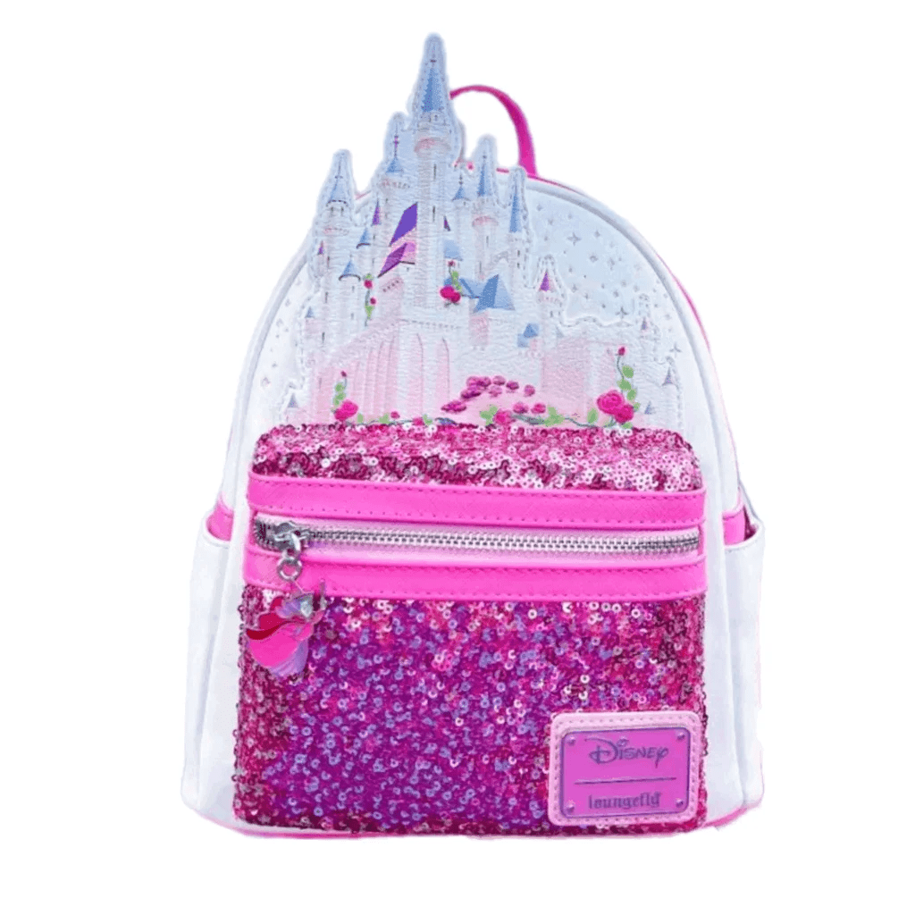 Loungefly Disney Sleeping Beauty Aurora Castle Pink Sequin Mini ...