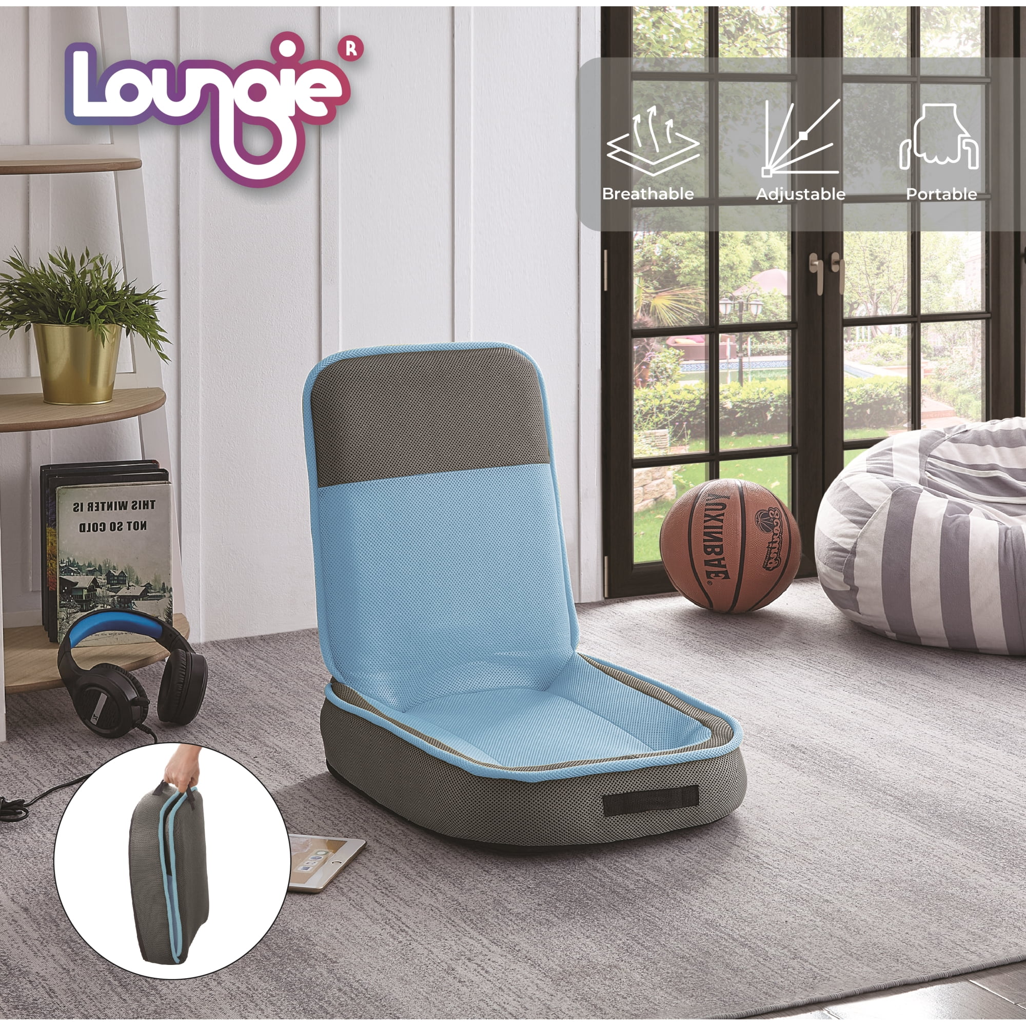 Loungie Daron Foldable & Portable Mesh Floor Chair, Blue - Walmart.com