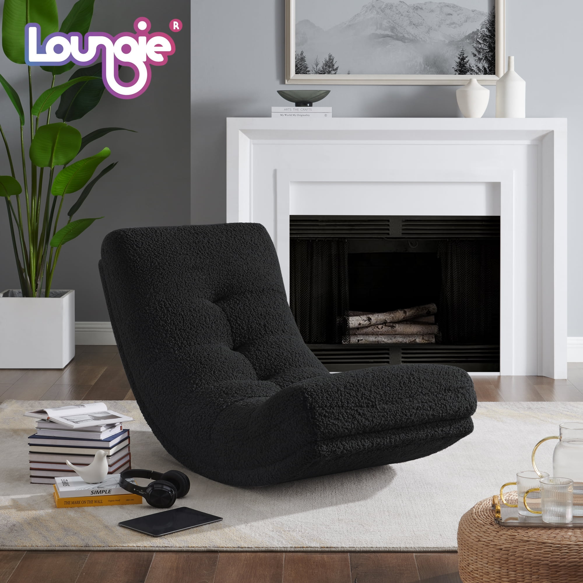 Loungie Hermione Sherpa Upholstered Gentle Rocking Chair with Padded ...