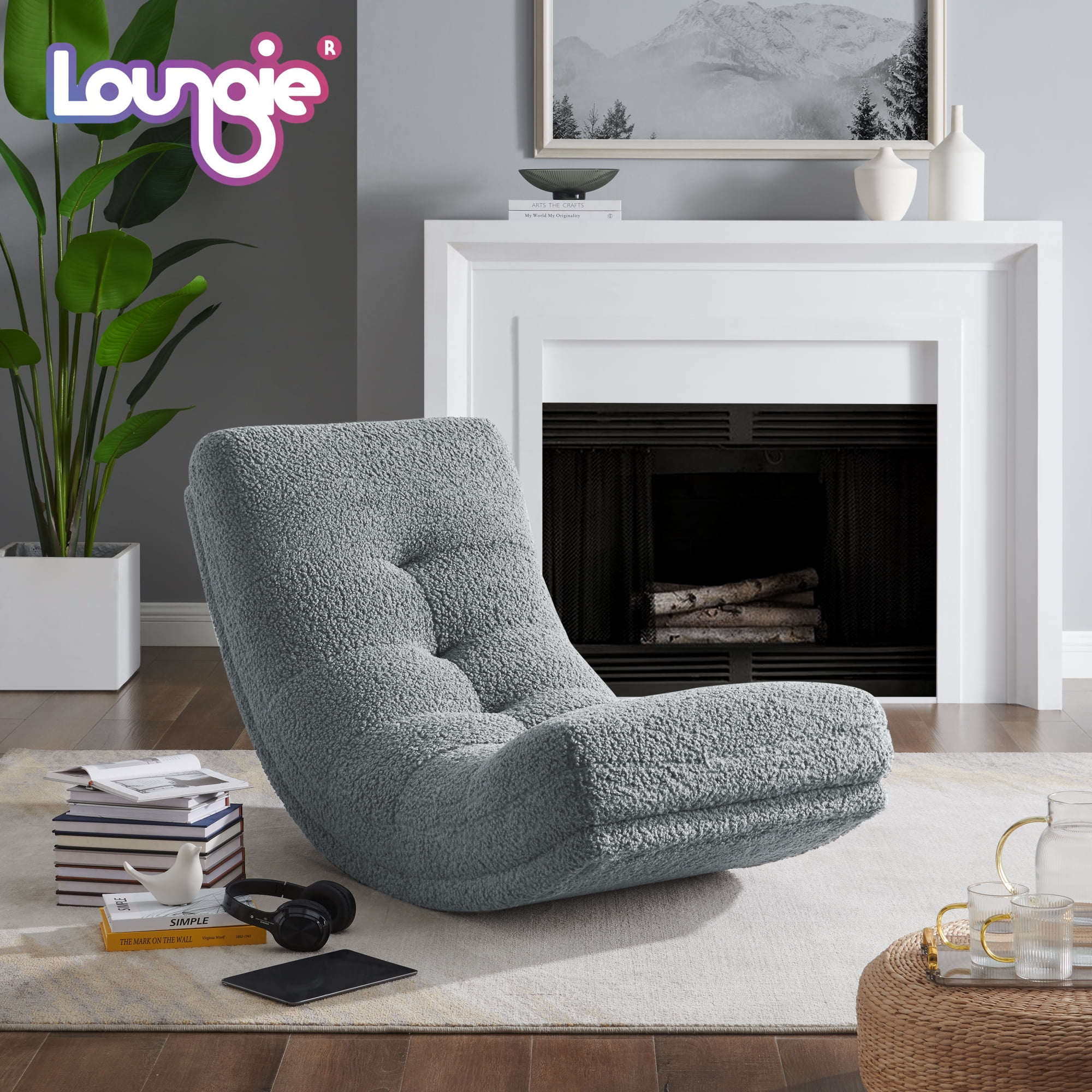 Loungie Hermione Sherpa Upholstered Gentle Rocking Chair with Padded ...