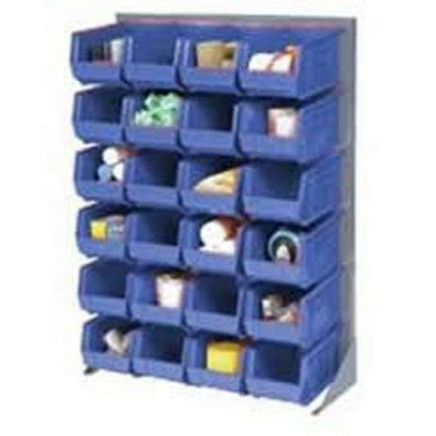 Louvered Bin Rack With (24) Blue Stacking Bins, 35"W x 15"D x 50"H ...
